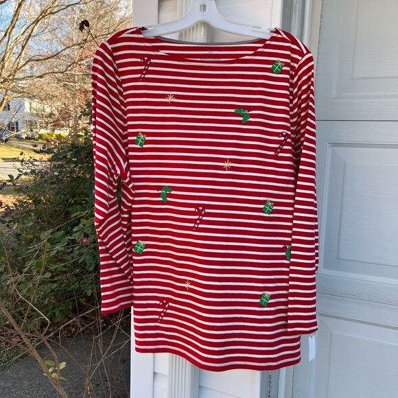 Talbots | Tops | Nwt Talbots Red White Stripe Embroidered Presents ...